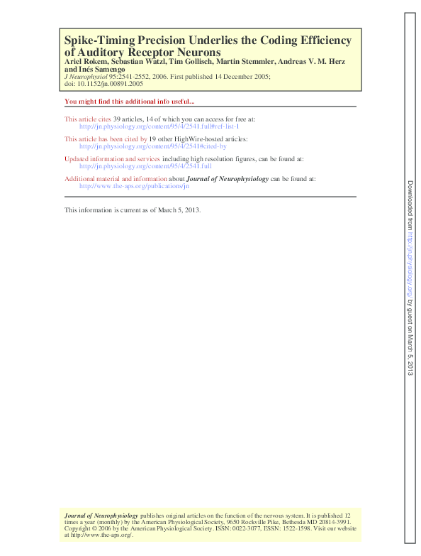 (PDF) Spike-Timing Precision Underlies the Coding Efficiency of ...