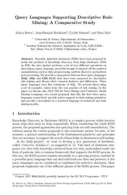 (PDF) Query languages supporting descriptive rule mining: a comparative ...