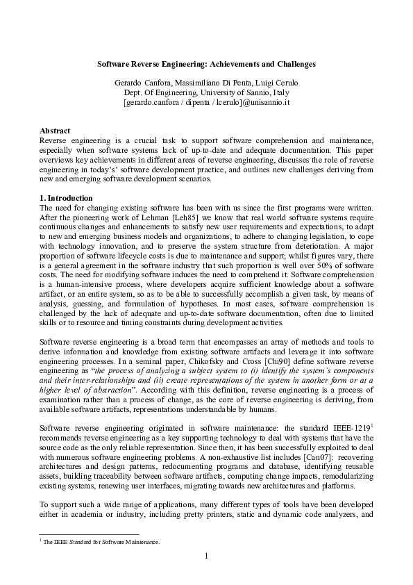 (PDF) Software Reverse Engineering: Achievements and Challenges