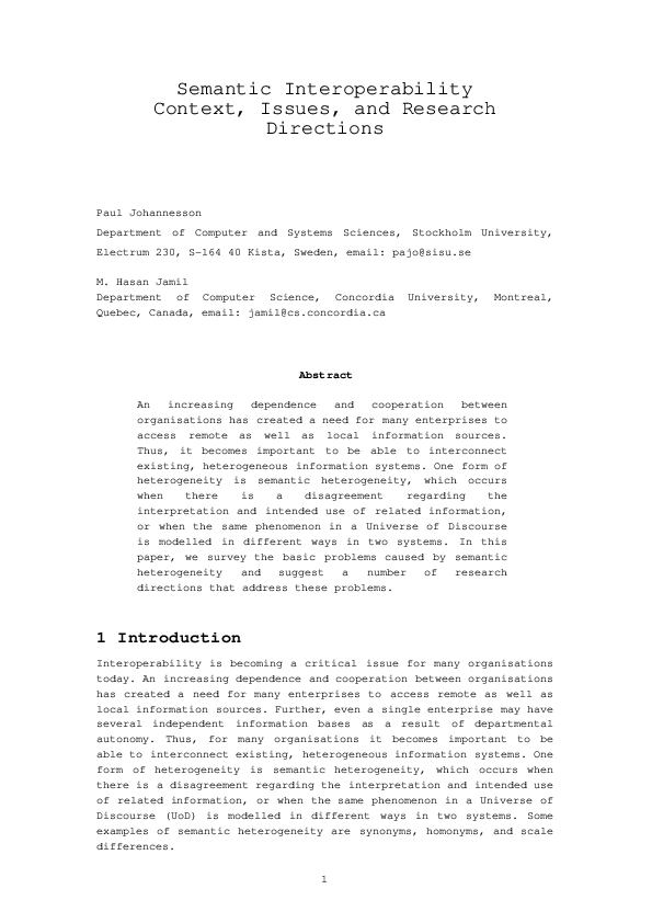 (PDF) Semantic Interoperability Context Issues and Research Directions
