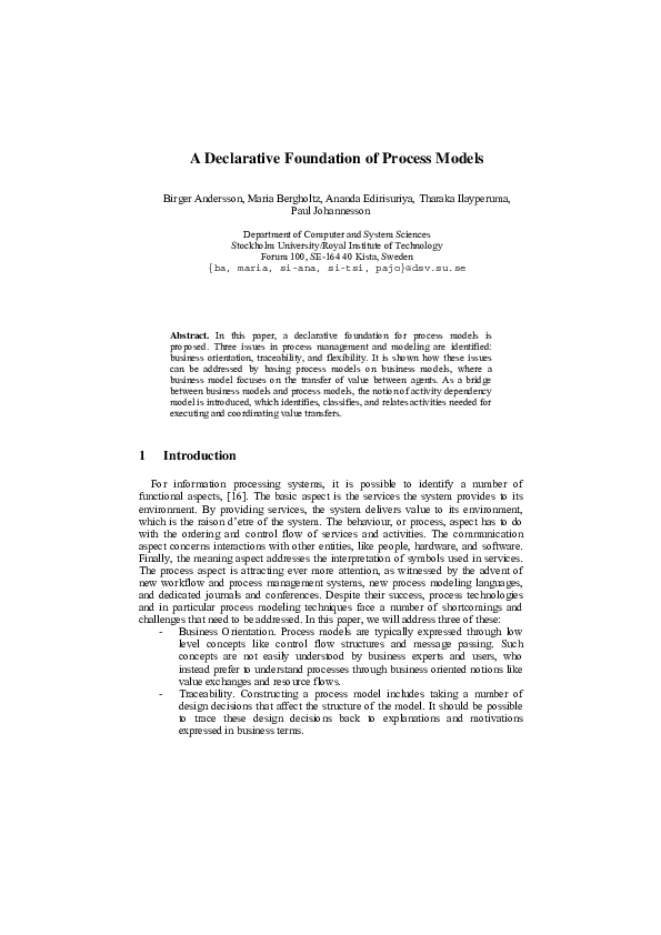 (PDF) A declarative foundation of process models