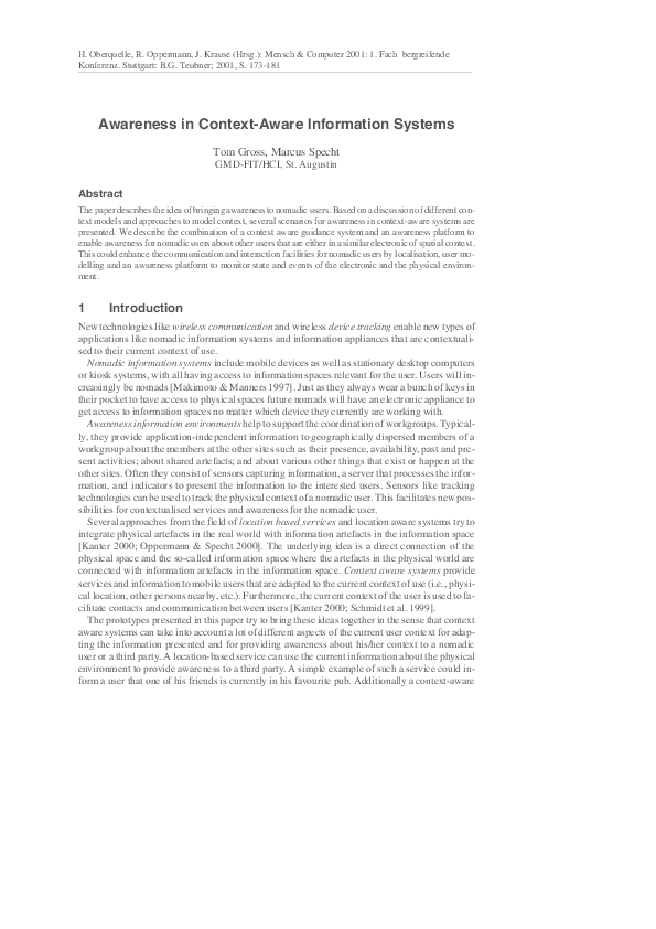 (PDF) Awareness in context-aware information systems