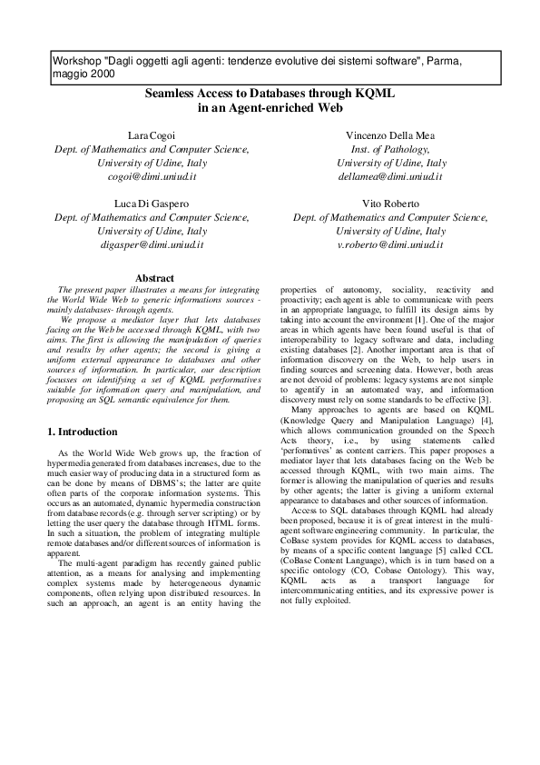 (PDF) Seamless Access to Databases through KQML in an Agent-enriched Web