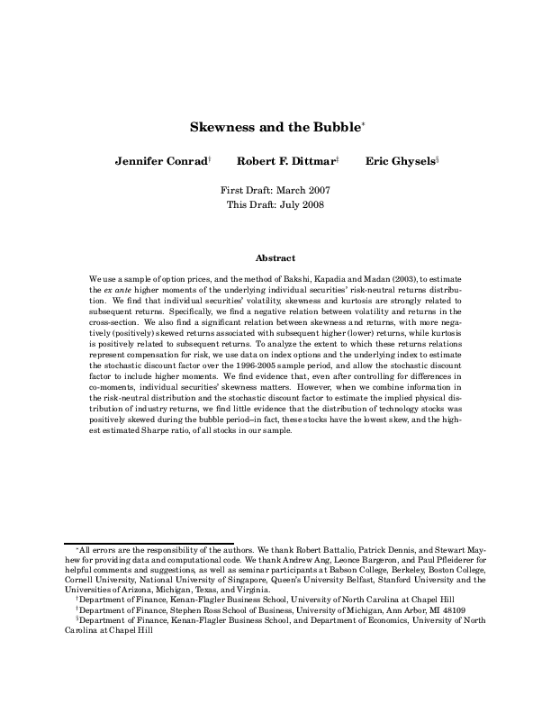 (PDF) Skewness and the Bubble