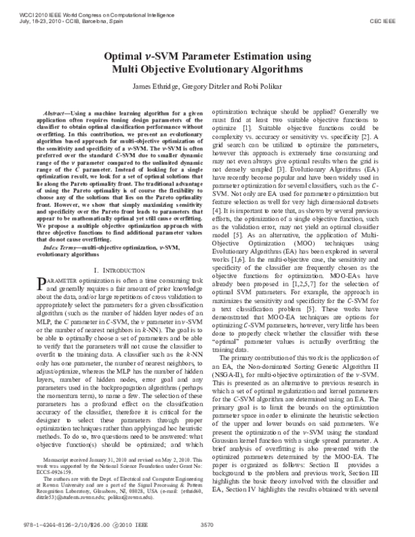 Pdf Optimal V Svm Parameter Estimation Using Multi Objective