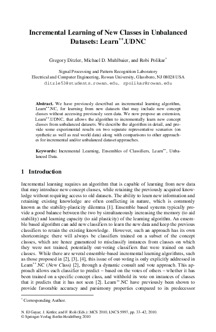 (PDF) Incremental Learning of New Classes in Unbalanced Datasets: Learn++. UDNC
