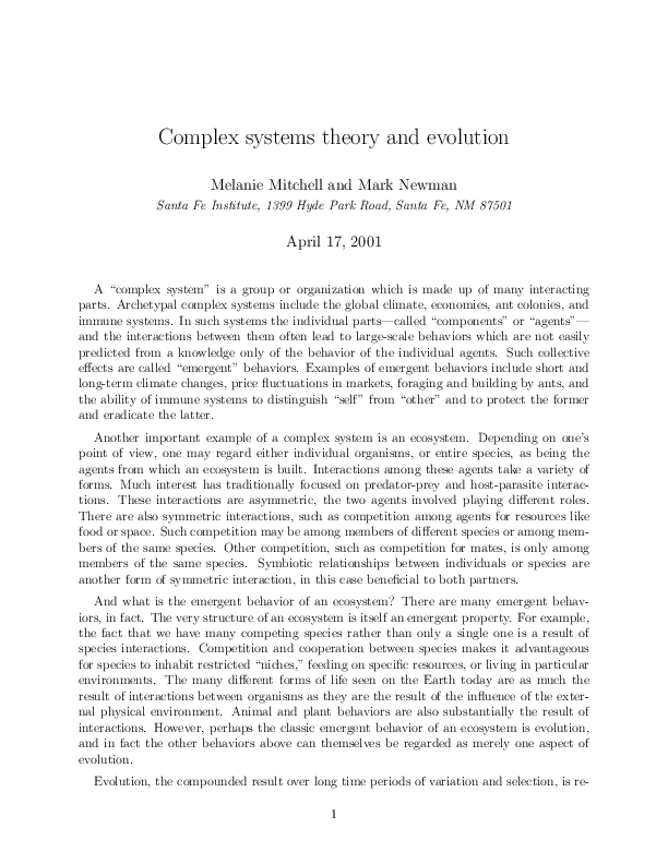 (PDF) Complex systems theory and evolution