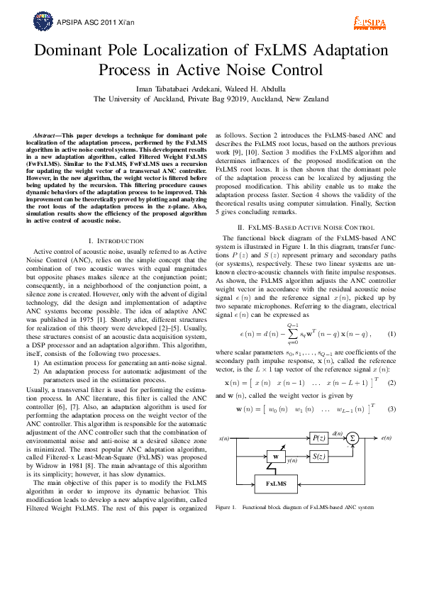 (PDF) Dominant pole localization of FxLMS adaptation process in active noise control