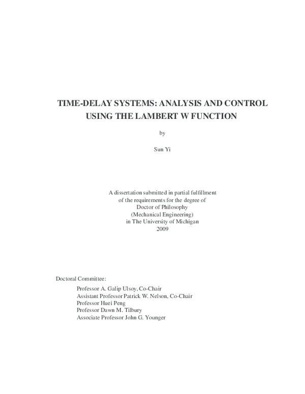 (PDF) Time-delay systems: Analysis and control using the Lambert W function