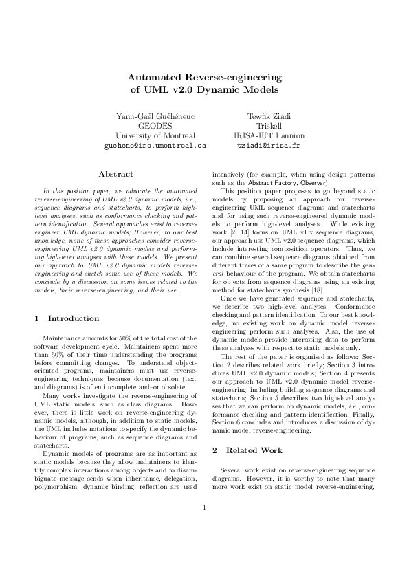 (PDF) Automated reverse-engineering of UML v2. 0 dynamic models