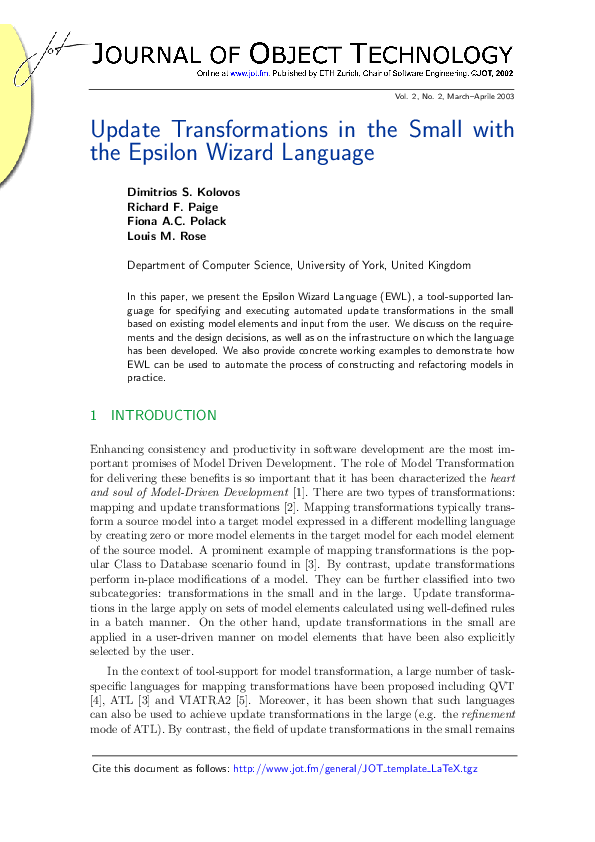 (PDF) Automated Update Transformations with EWL