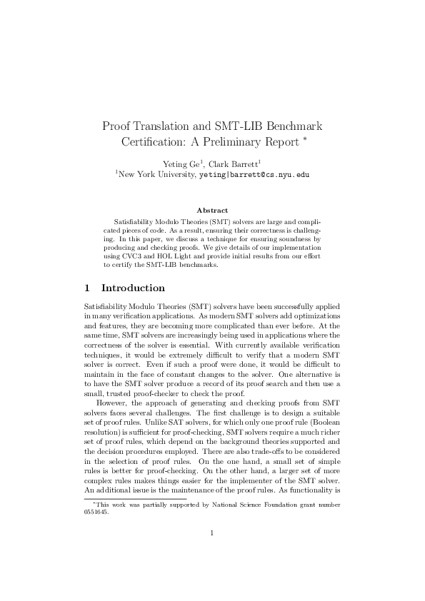 (PDF) Proof translation and SMT-LIB benchmark certification: A ...