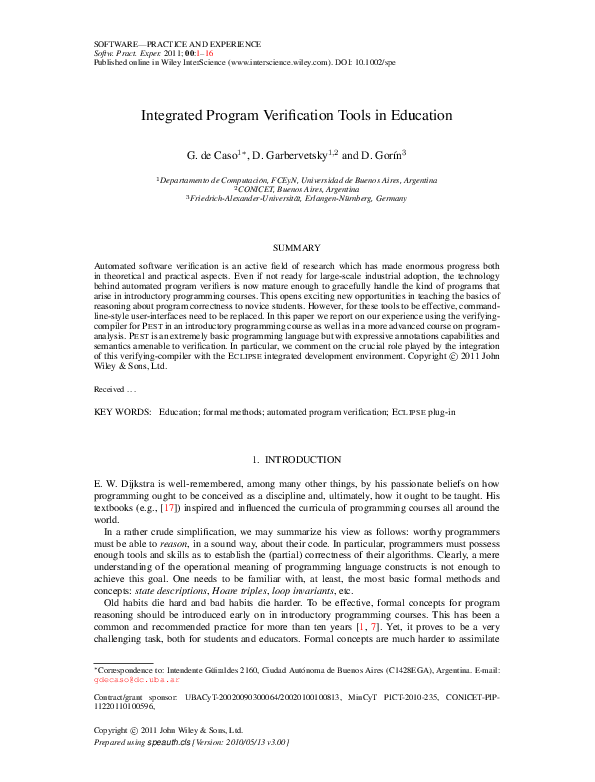 (PDF) Integrated program verification tools in education