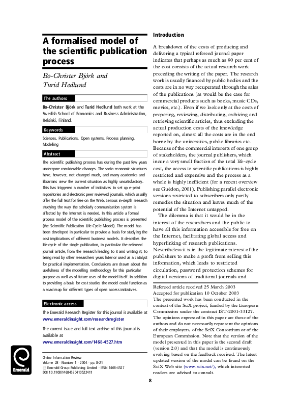 (PDF) A formalised model of the scientific publication process