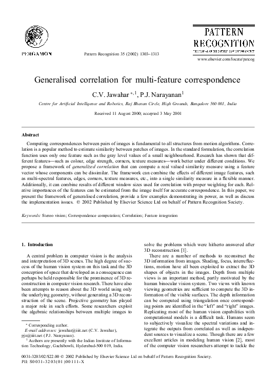 (PDF) Generalised correlation for multi-feature correspondence