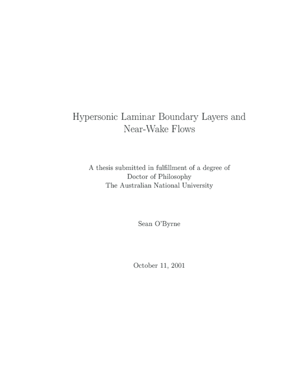 (PDF) Hypersonic laminar boundary layers and near-wake flows