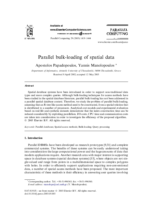 (PDF) Parallel bulk-loading of spatial data