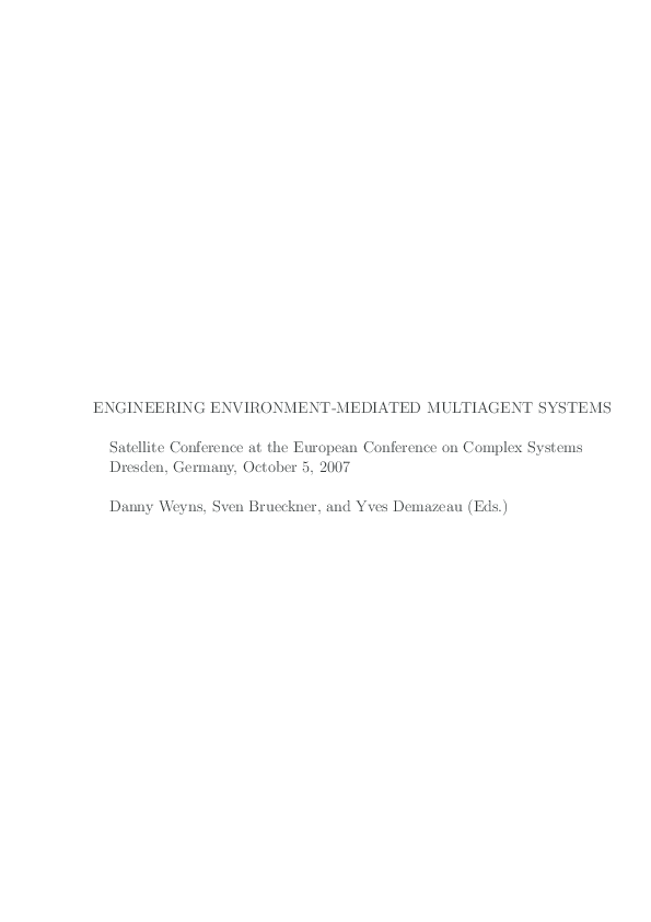 (PDF) ENGINEERING ENVIRONMENT-MEDIATED MULTIAGENT SYSTEMS