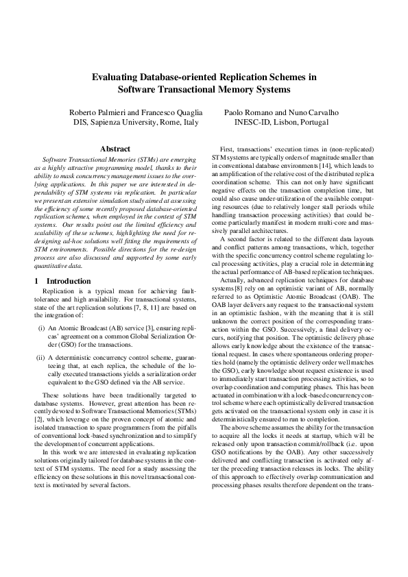(PDF) Evaluating database-oriented replication schemes in software transactional memory systems