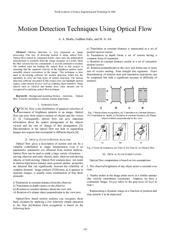 Pdf Motion Detection Techniques Using Optical Flow 1707