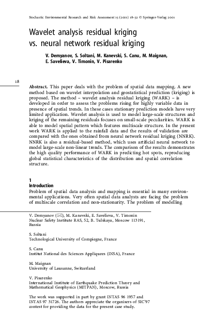 (PDF) Wavelet analysis residual kriging vs. neural network residual kriging