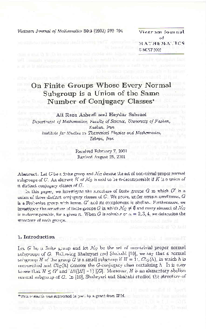 (PDF) On Finite Groups Whose Every Normal Subgroup is a lJnion of the Same Number of Conjugacy ...