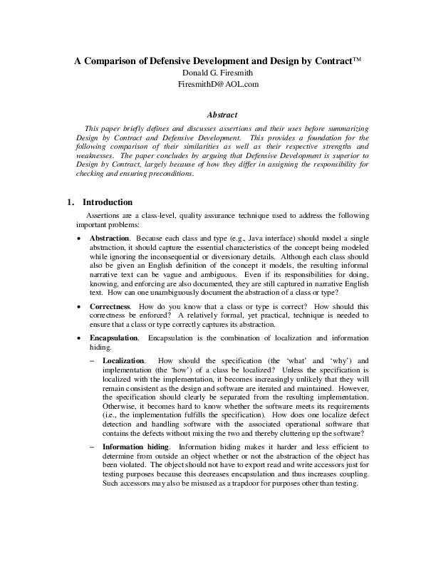 (PDF) Defensive Development vs. Design by Contract