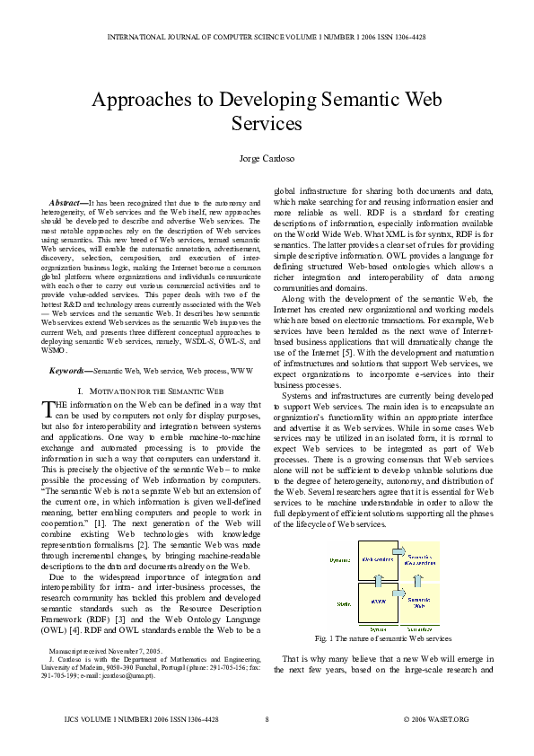 (PDF) Approaches to developing semantic web services