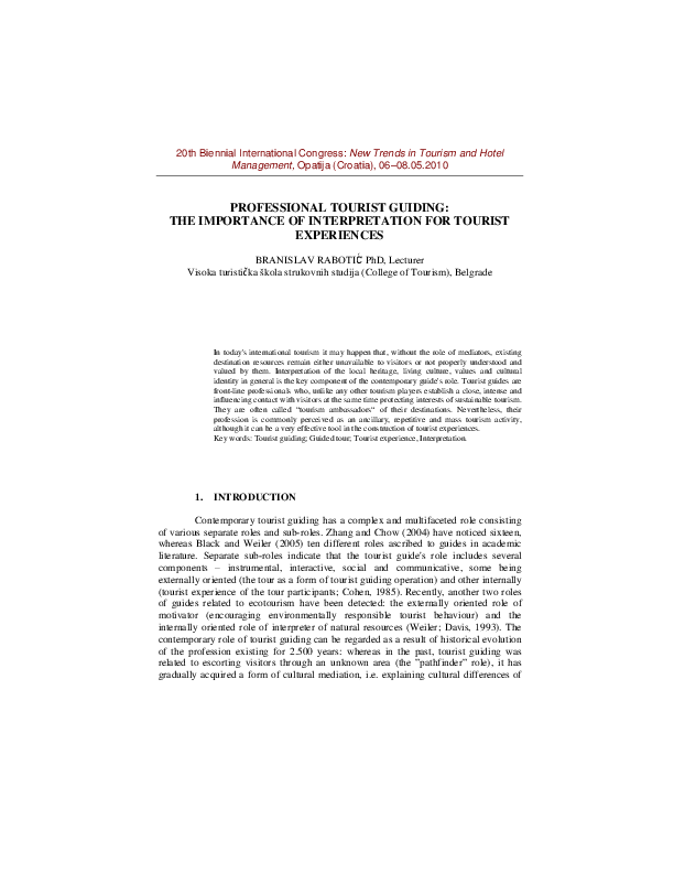 (PDF) PROFESSIONAL TOURIST GUIDING: THE IMPORTANCE OF INTERPRETATION ...