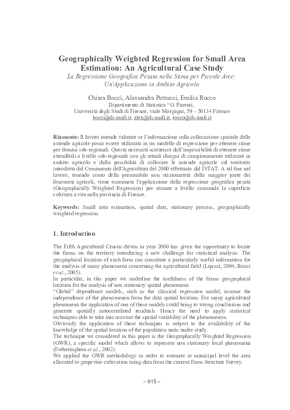 (PDF) Geographically Weighted Regression for Small Area Estimation: An Agricultural Case Study