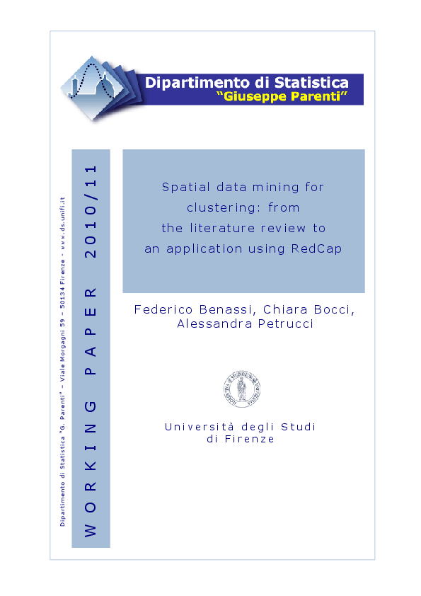 (PDF) Spatial Data Mining for Clustering: From the Literature Review to An Application Using RedCap