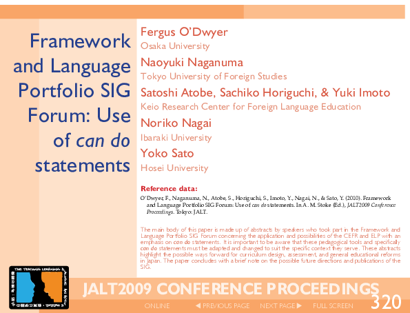 (PDF) Framework and Language Portfolio SIG Forum: Use of can do statements.