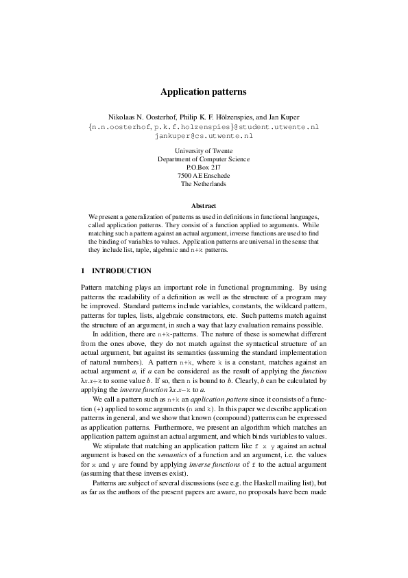 (PDF) Application Patterns