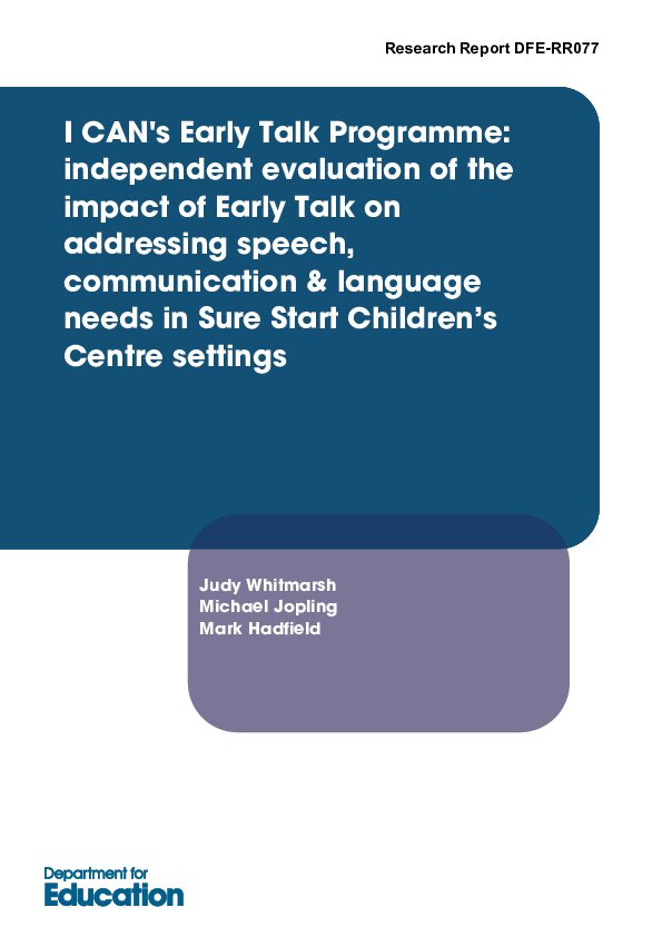 (PDF) I CAN's Early Talk Programme: Independent evaluation of the ...