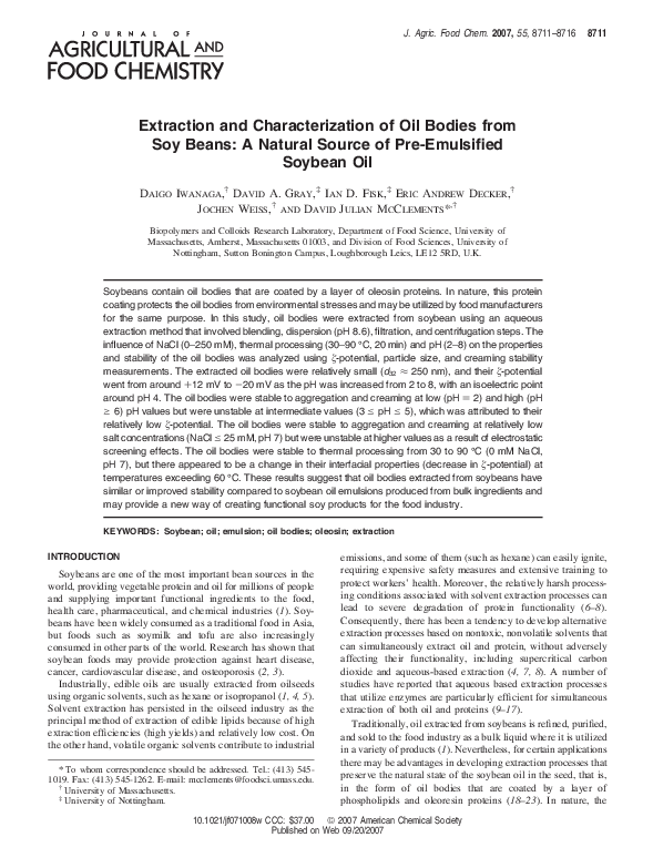 (PDF) Extraction and Characterization of Oil Bodies from Soy Beans: A ...