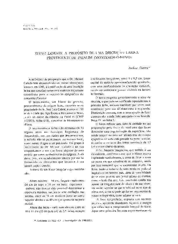 (PDF) STATVA LANGARI. A PROPÓSITO DE UMA INSCRlÇÃO LATINA PROVENIENTE ...
