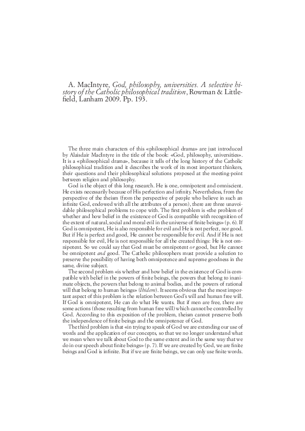 (PDF) Review of A. MACINTYRE, God, philosophy, universities. A ...