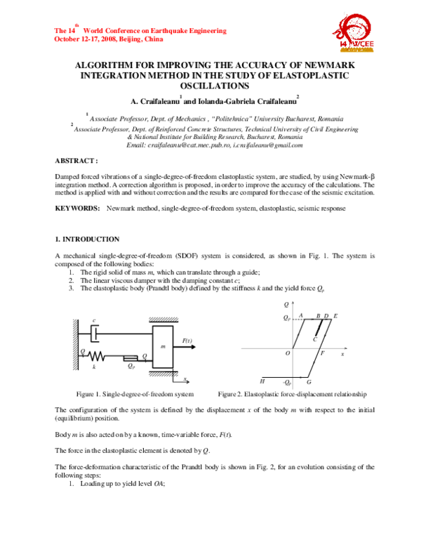 Pdf Algorithm For Improving The Accuracy Of Newmark Integration