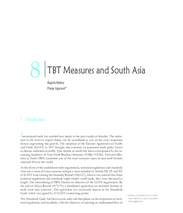 (PDF) TBT Measures and South Asia