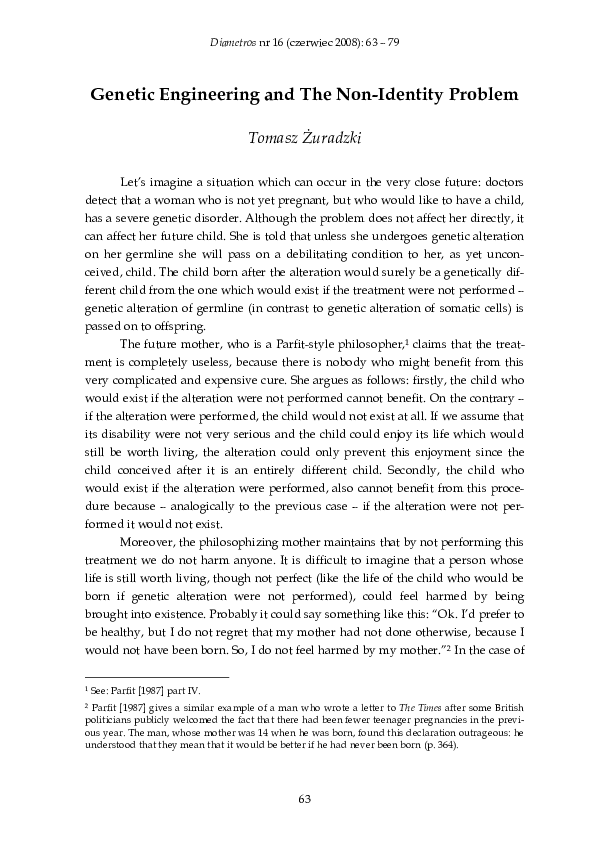 (PDF) Genetic Engineering and The Non-Identity Problem