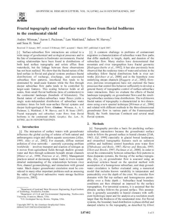 (PDF) Fractal topography and subsurface water flows from fluvial ...