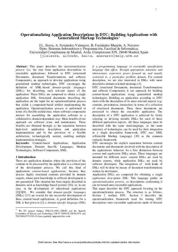 (PDF) Operationalizing Application Descriptions in DTC: Building Applications with Generalized ...