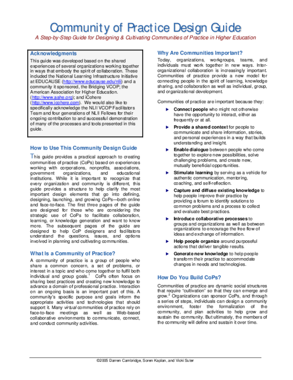 (PDF) Community of practice design guide