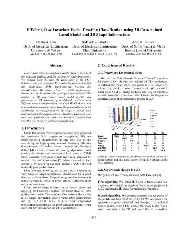 Pdf Efficient Pose Invariant Facial Emotion Classification Using 3d Constrained Local Model