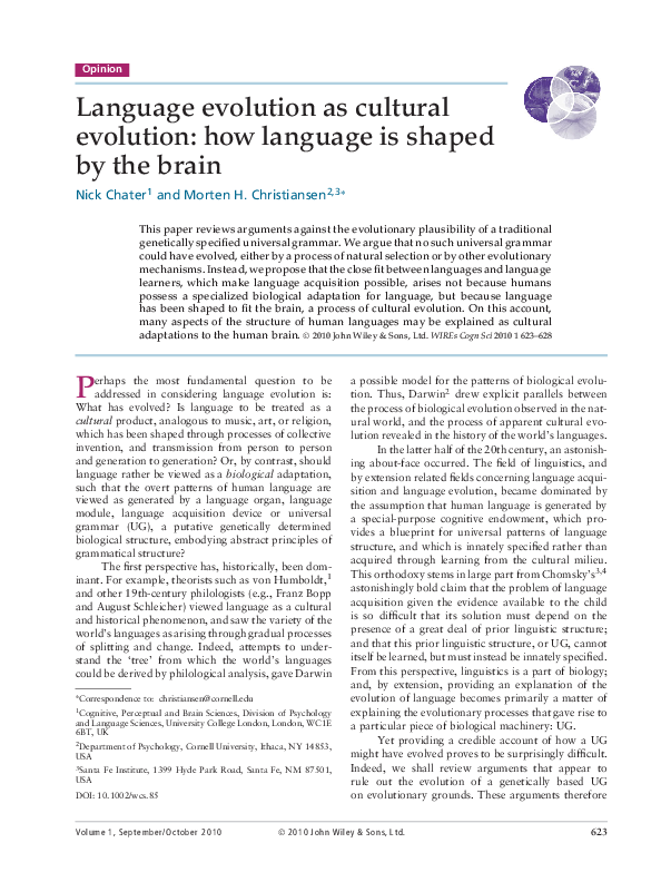 (PDF) Language evolution as cultural evolution: How language is shaped ...