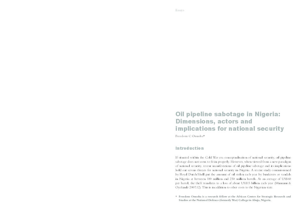 (PDF) Oil pipeline sabotage in Nigeria: dimensions, actors and ...