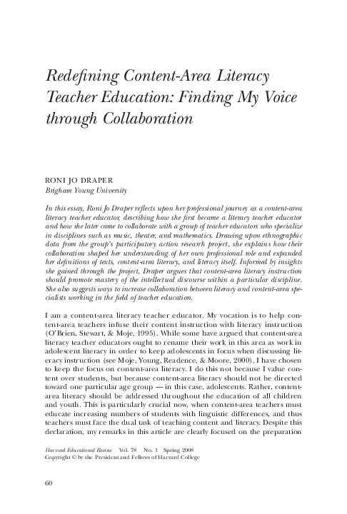 (PDF) Redefining content-area literacy teacher education: Finding my ...