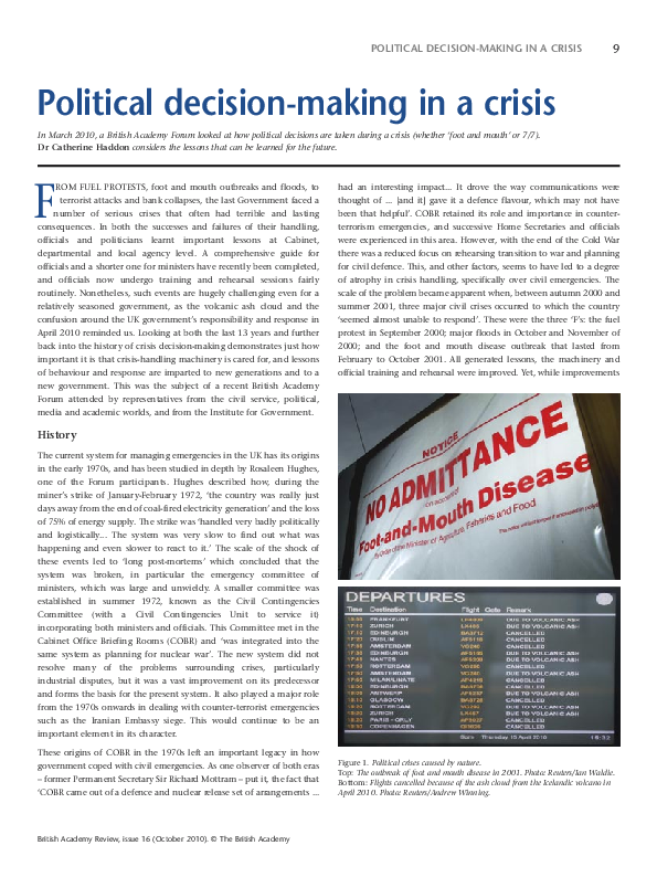 (PDF) Political decision making in a crisis