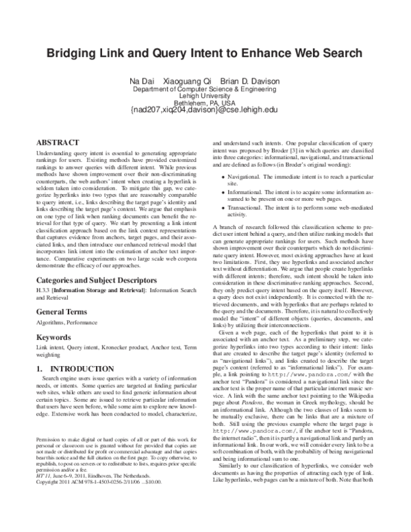 (PDF) Bridging Link and Query Intent to Enhance Web Search
