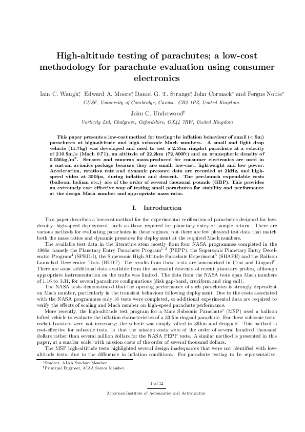 (PDF) High-altitude testing of parachutes; a low-cost methodology for ...